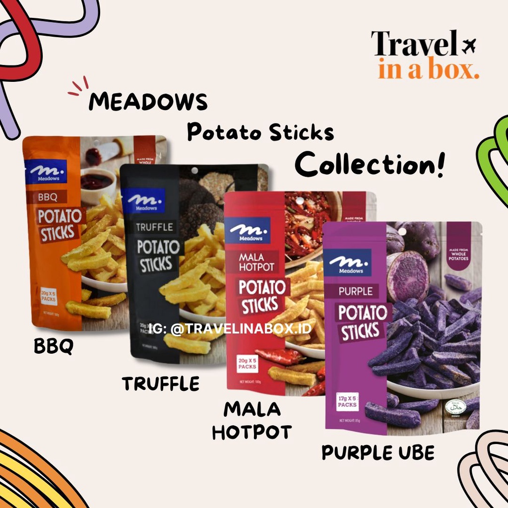 Jual MEADOWS POTATO STICKS TRUFFLE, BBQ, MALA HOTPOT, PURPLE UBE 100GR ...