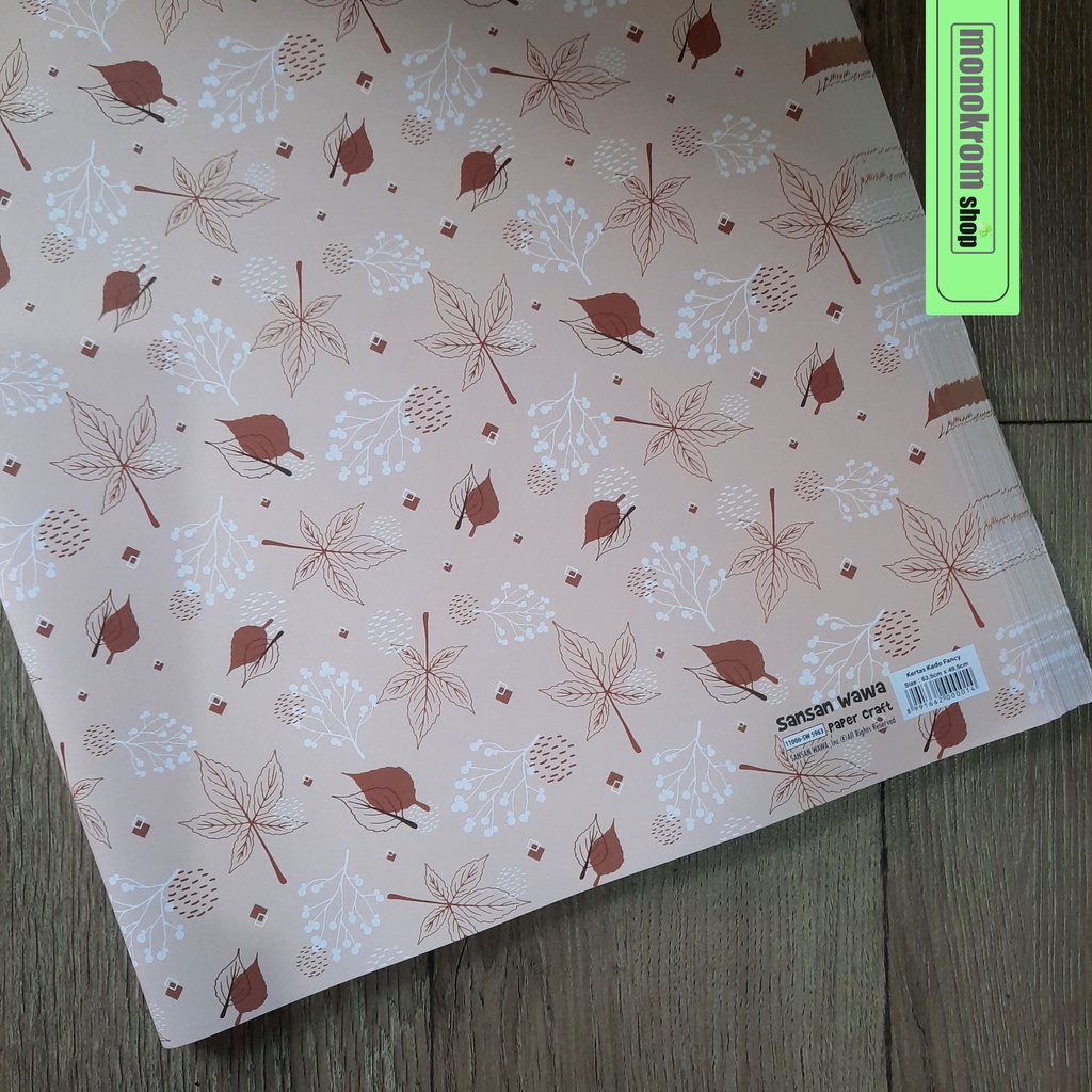 Jual Kertas Kado Sansan Wawa Fancy Motif Leaves Daun Coklat Salem ...