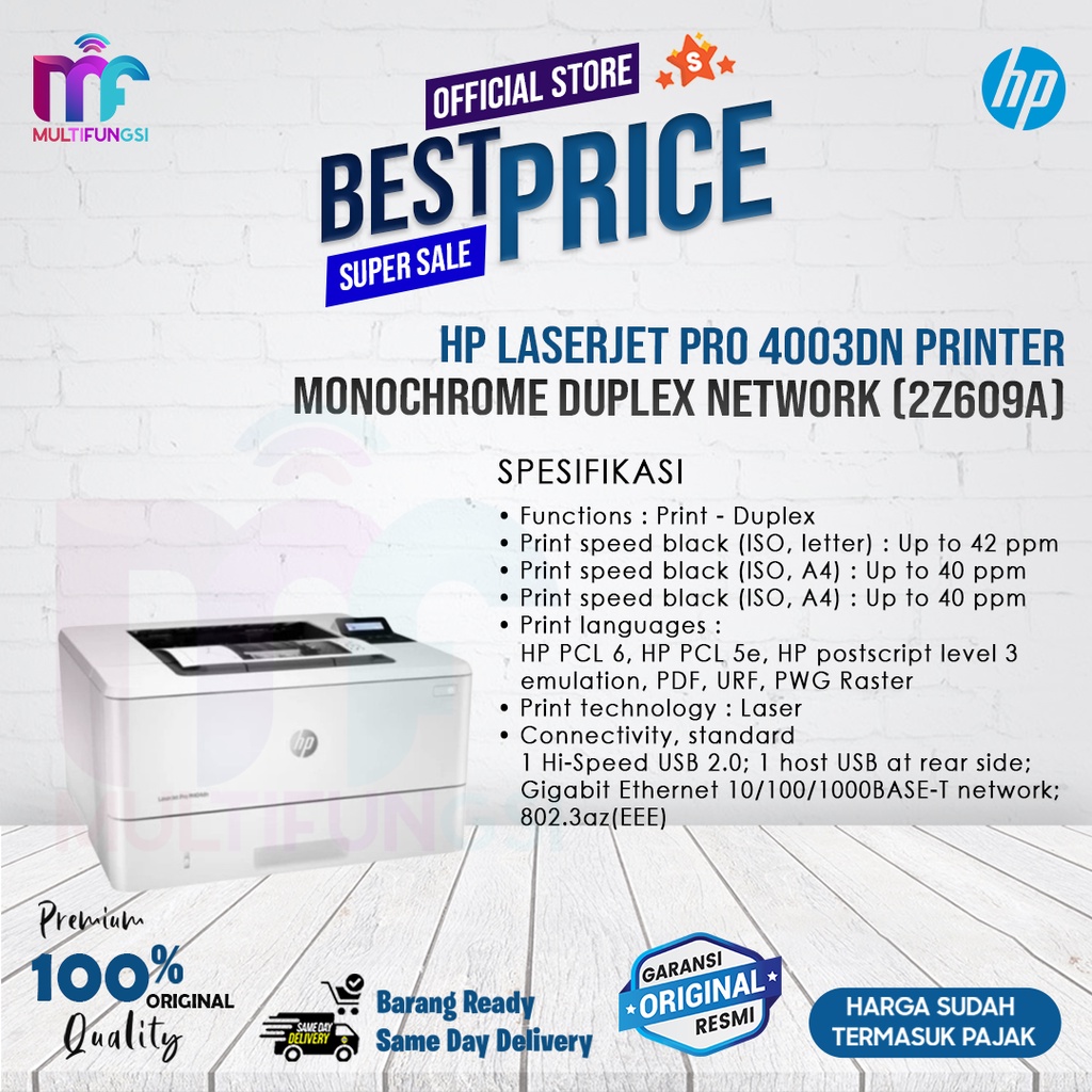 Jual HP LaserJet Pro 4003dn Printer Monochrome Duplex Network (2Z609A) | Shopee Indonesia