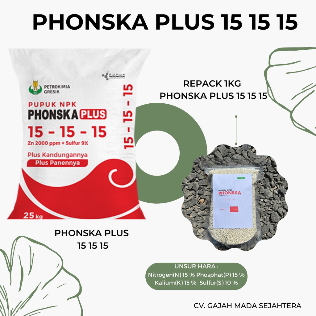 Jual Pupuk NPK PHONSKA PLUS 15-15-15 REPACK 1KG | Shopee Indonesia