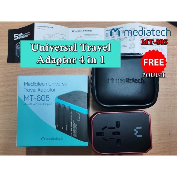 Jual Mediatech MT-805 Universal Travel Adaptor 4 in 1+ Type-C Port | Shopee Indonesia