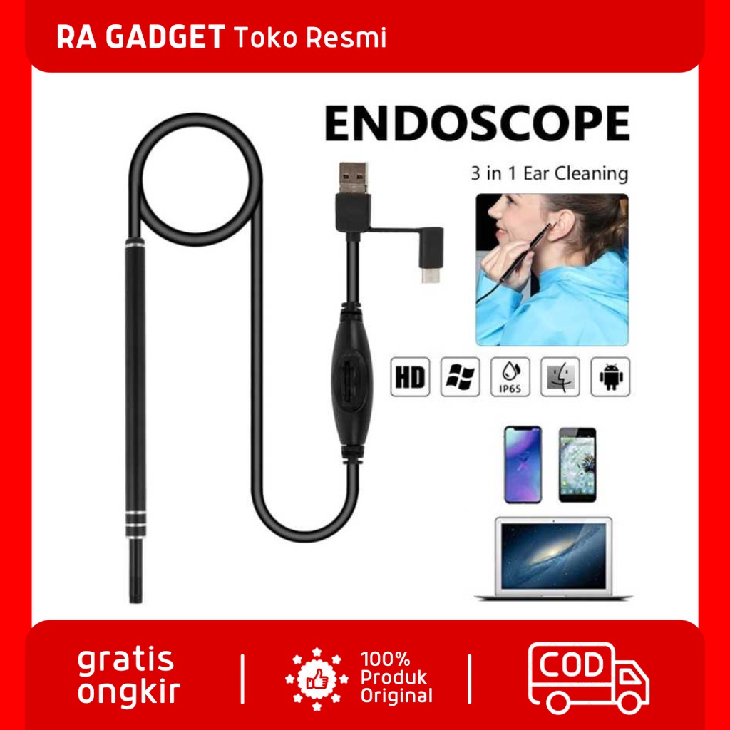 Jual 3 in 1 Kamera Endoscope HD Visual USB Earpick Camera 6LED / Kamera Endoskop Endoskopi ...