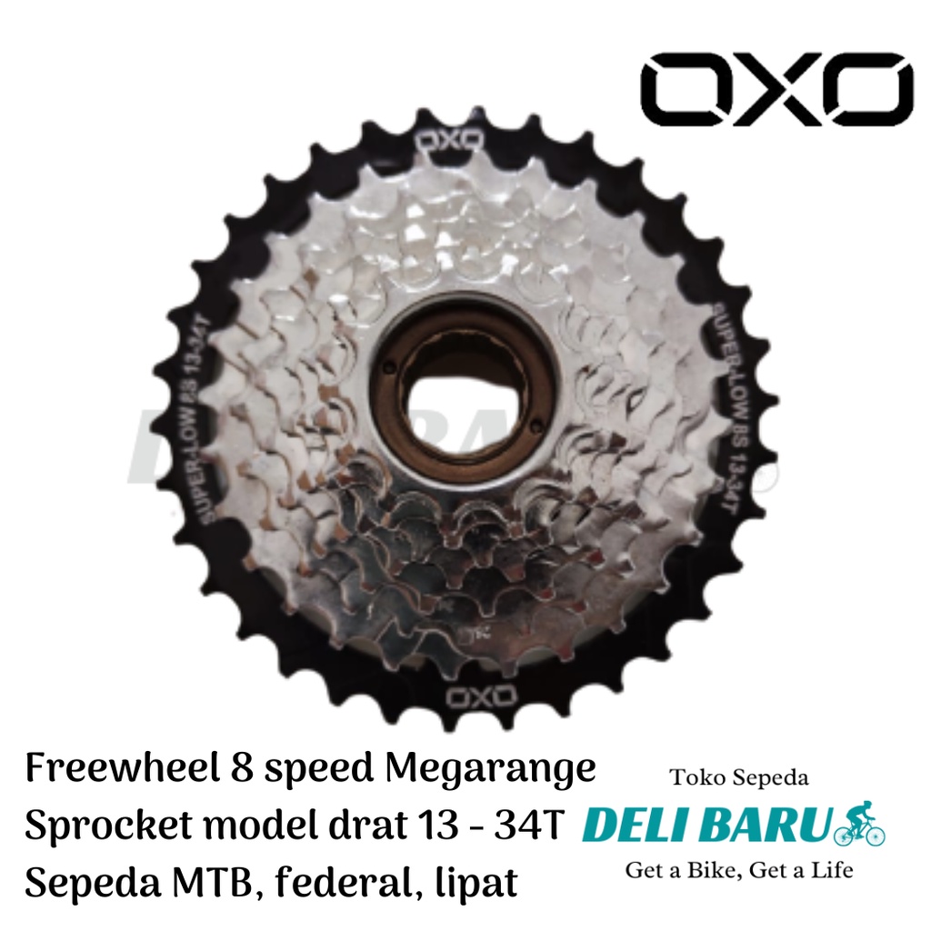 Jual OXO Freewheel 8 speed megarange sprocket model drat 13-34T chrome ...