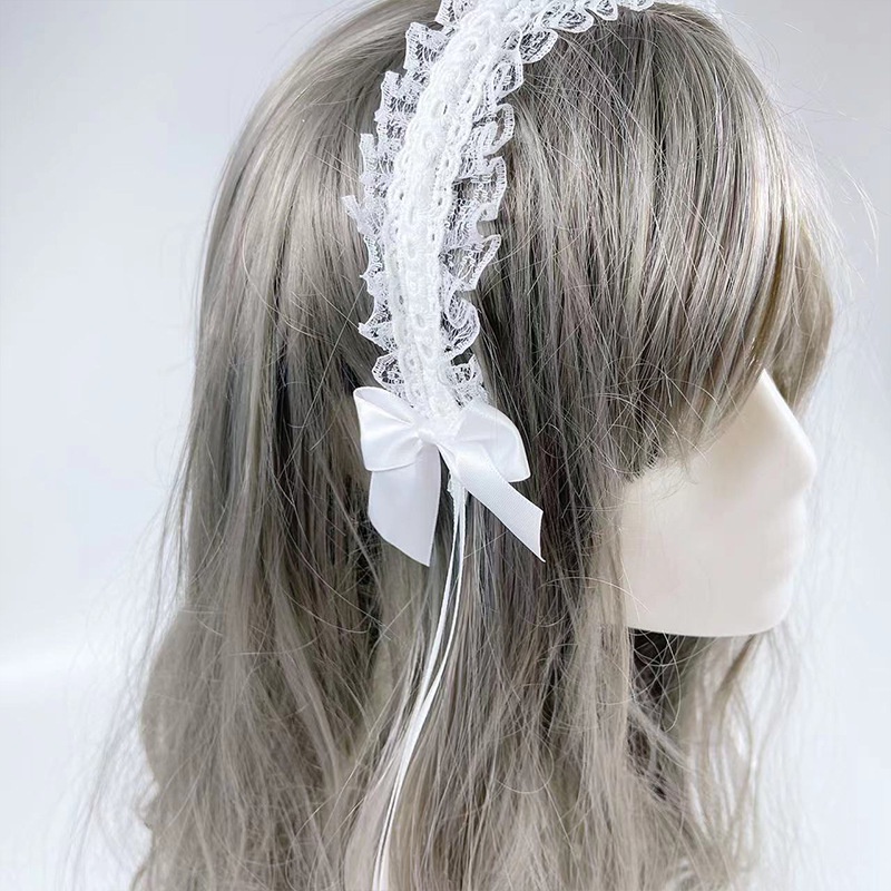 Jual HBWL white lolita classic headband bando cosplay renda pita putih ...