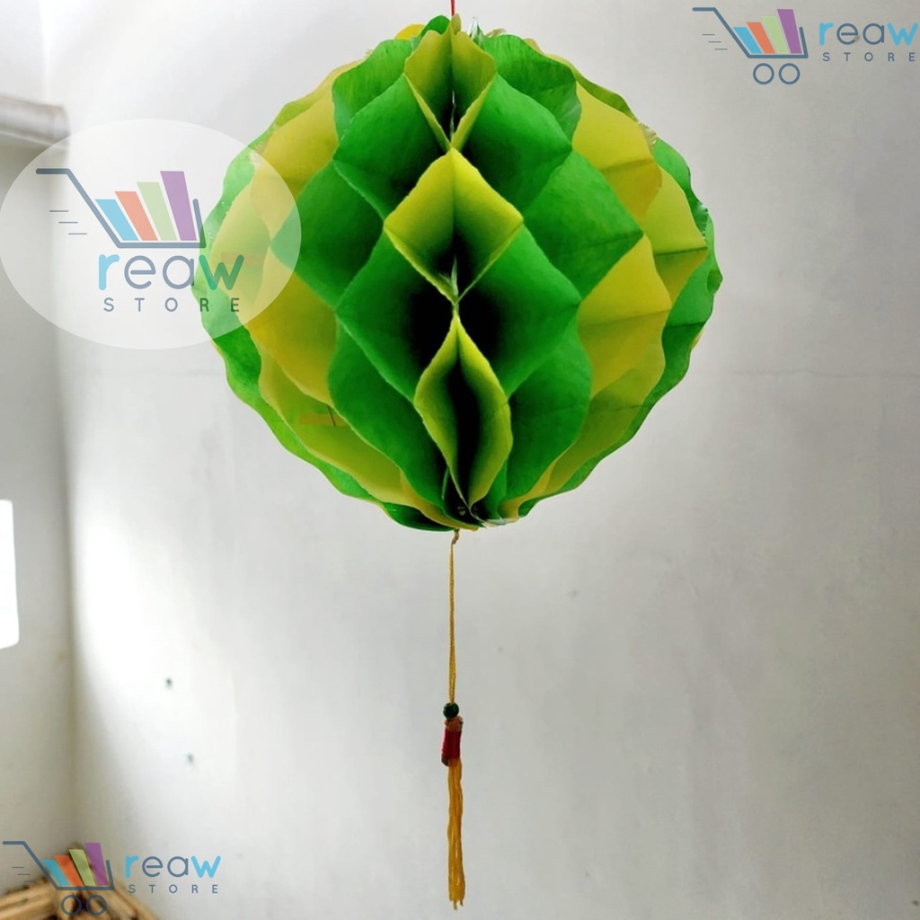 Jual Lampion Gantung Plastik Honeycomb Kuning Hijau Idul Fitri Lebaran ...