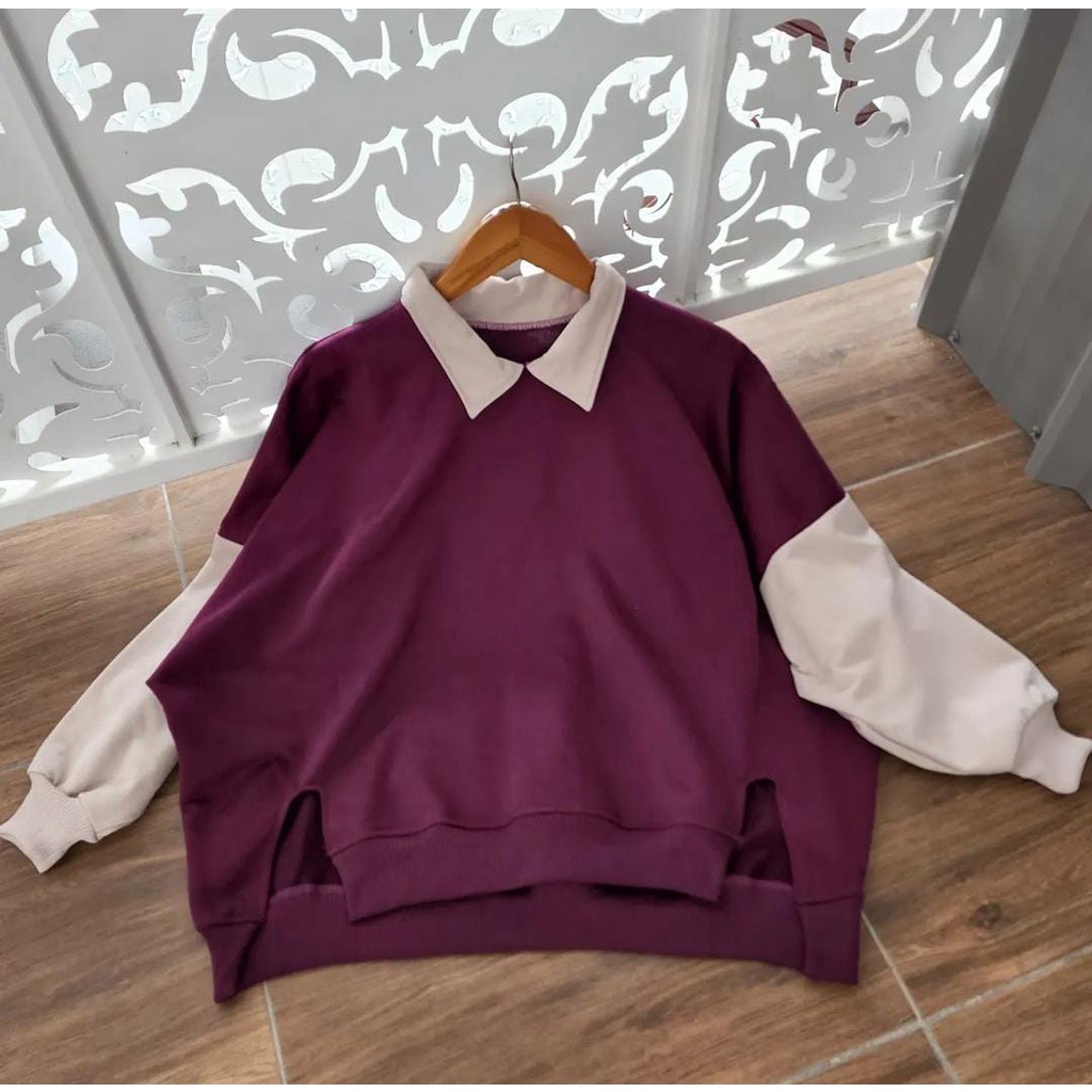 Jual NTR OVERSIZE XXXL COLAR BATWING COMBIE | SWEATER KERAH WANITA ...