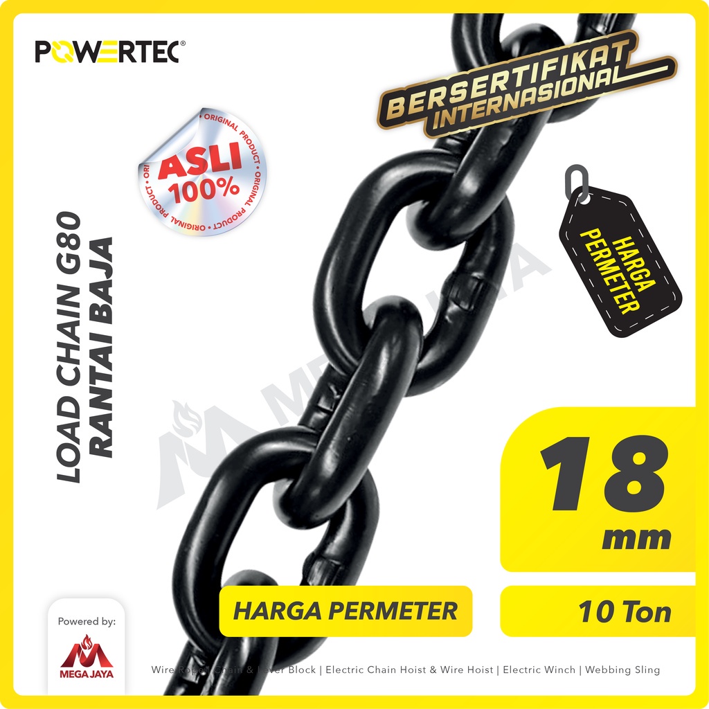 Jual POWERTEC Load Chain / Rantai Baja G80 - 18mm | Shopee Indonesia