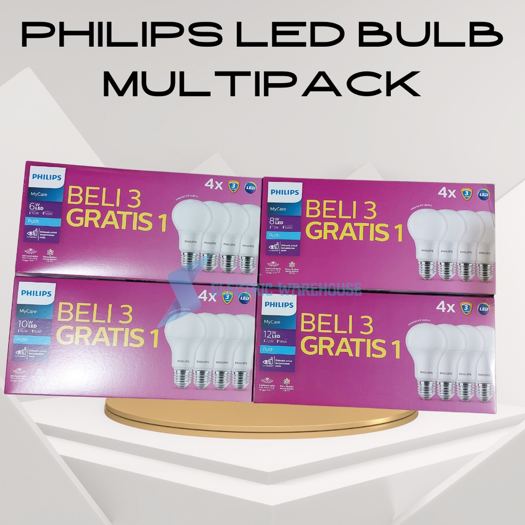 Jual LAMPU PHILIPS LED BULB MYCARE MULTI PACK E27 PUTIH / COOL DAYLIGHT 4 6 8 10 12 14.5 W PAKET ...