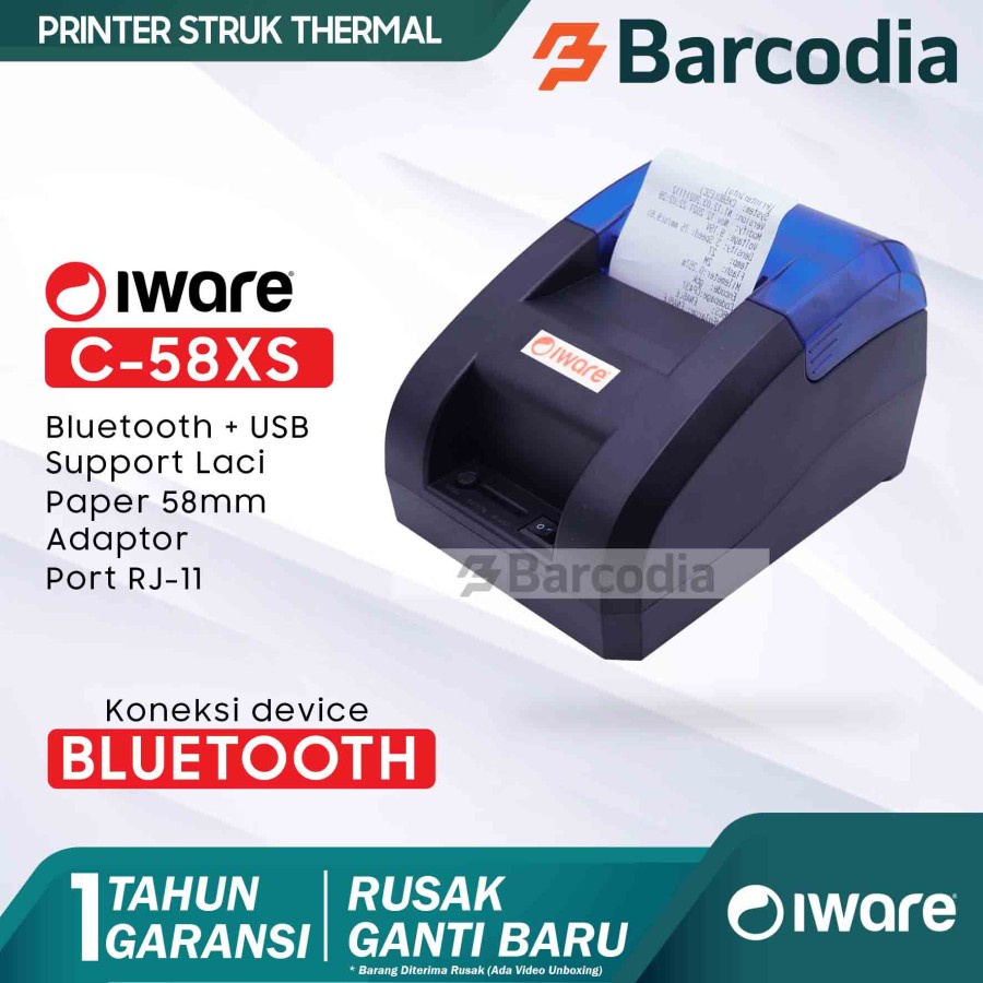 Jual BARCODIA Printer Bluetooth Kasir IWARE C58XSii 58mm | Shopee Indonesia