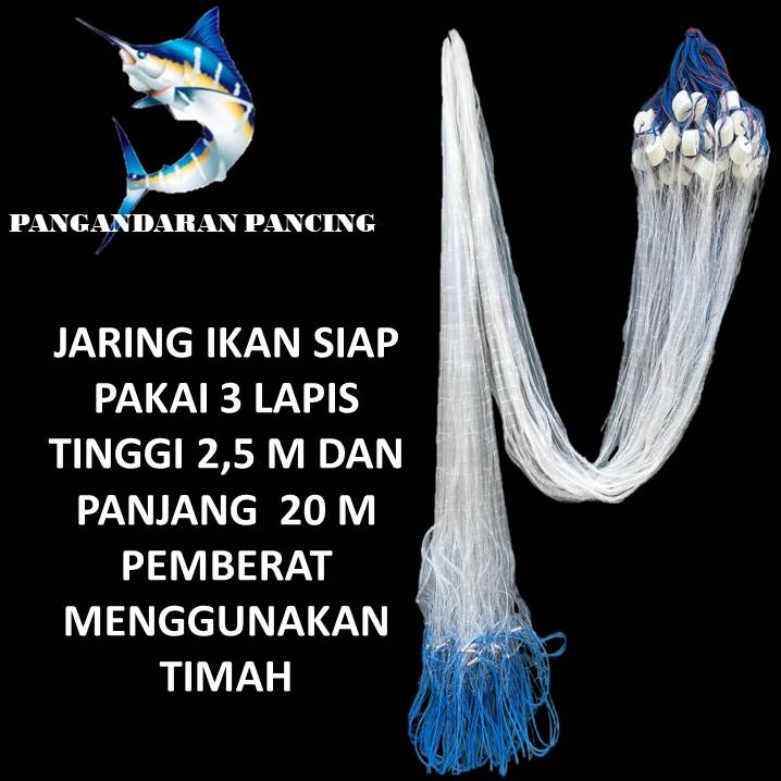 Jual Jaring Ikan Siap Pakai 3 Lapis Tinggi 2,5m Dan Panjang 20m ...