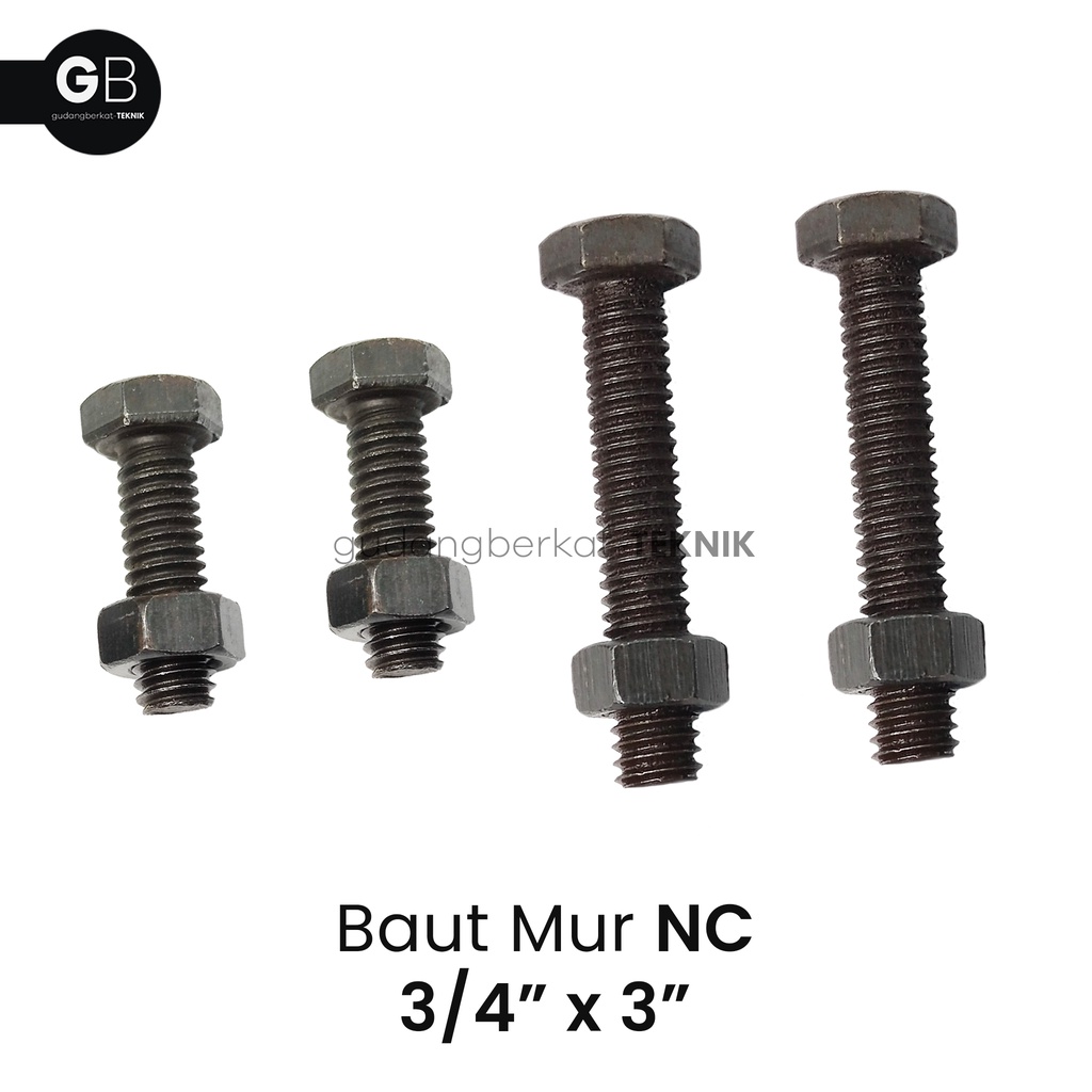 Jual Baut Mur UNC 3/4" x 3" Hitam / Baut NC Inchi Kunci 28 Drat Kasar | Shopee Indonesia