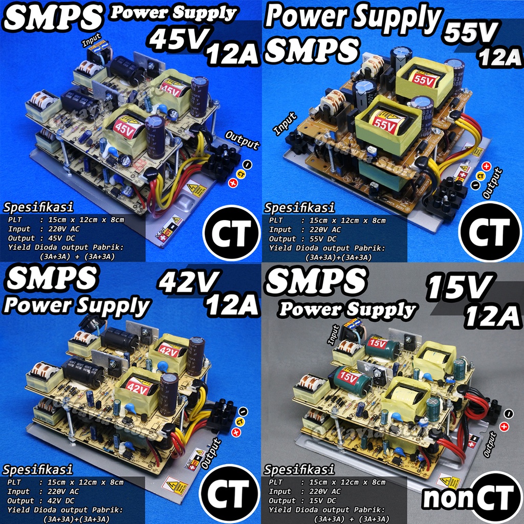 Jual SMPS Power Supply 15V 24V 32V 42V 45V 55V 12A CT dan Non CT ...