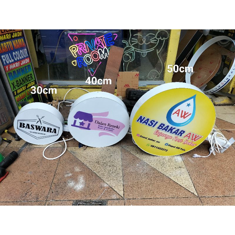 Jual NEON BOX AKRILIK BULAT 2 sisi. Diameter 30cm, 40cm, 50cm, 60cm ...