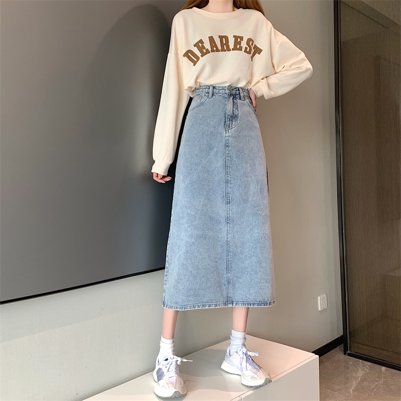 Jual Rok Jeans Wanita Biru / Rok A-Line Highwaist / Rok Denim Panjang ...