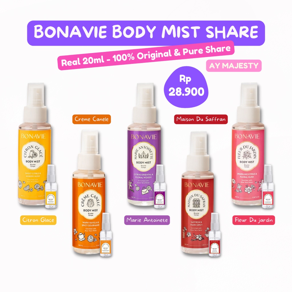Jual BONAVIE Body Mist Share 20ml Travel Size Creme Canele / Citron ...