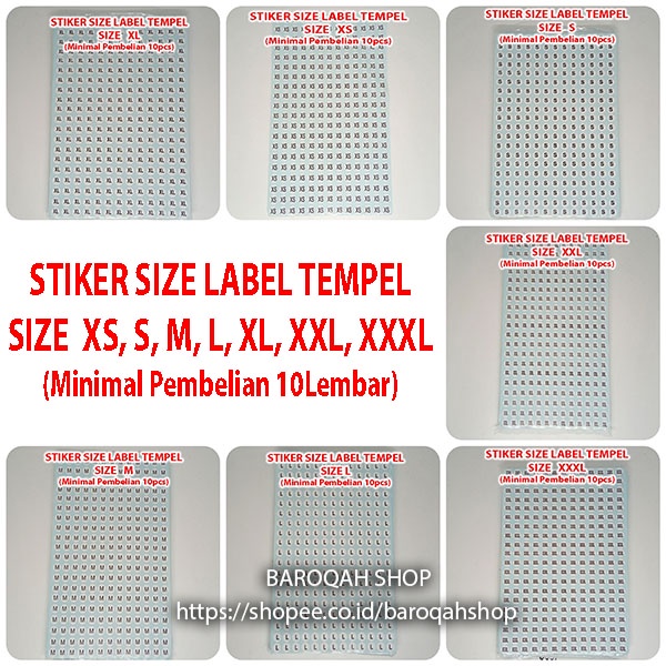 Jual Stiker Size Label Tempel XS, S, M, L, XL, XXL, XXXL perlembar isi ...