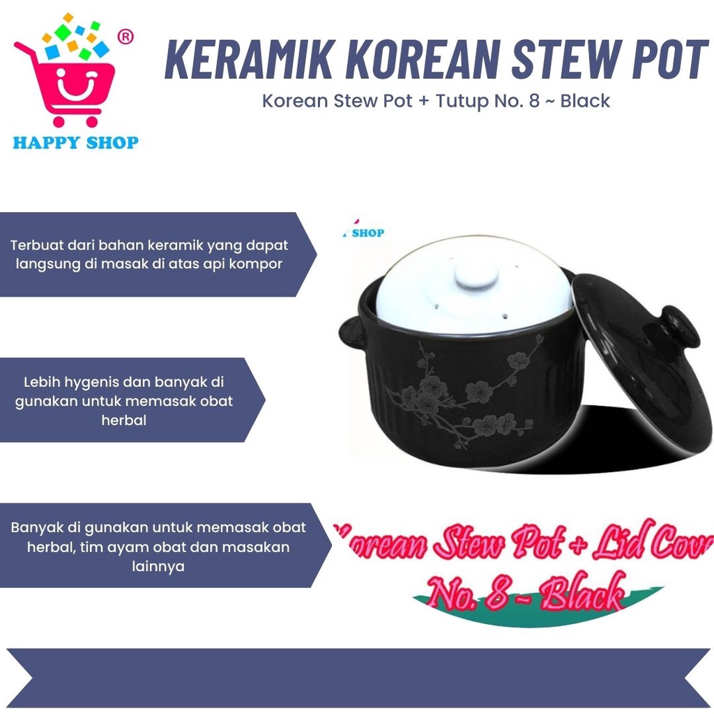 Jual Keramik Korean Stew Pot + Lid Cover No. 8 ~ Black | Shopee Indonesia