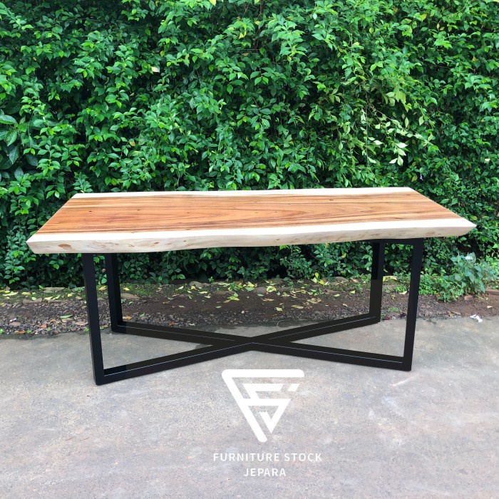 Jual FR1 Meja makan trembesi 180x80x75 cm kaki besi finishing powder ...