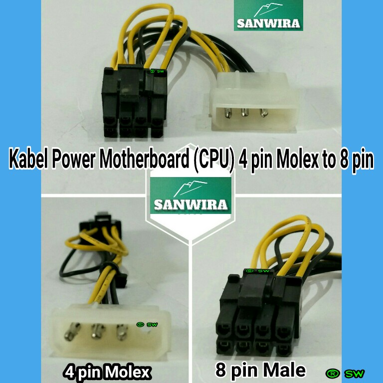 Jual Kabel Power Motherboard (CPU) 4 pin Molex to 8 pin Male panjang 12 cm / Kabel Power CPU 4 ...
