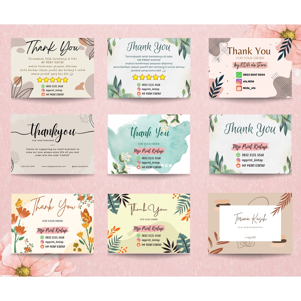 Jual (isi 100 pcs) Thanks card 5 x 7 cm / Thank you card / kartu ucapan ...