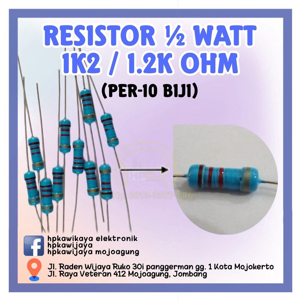 Jual ( 45PCS ) RESISTOR 1/2 WATT 1.2K OHM 1/2watt 1,2K ohm R 1/2 watt ...
