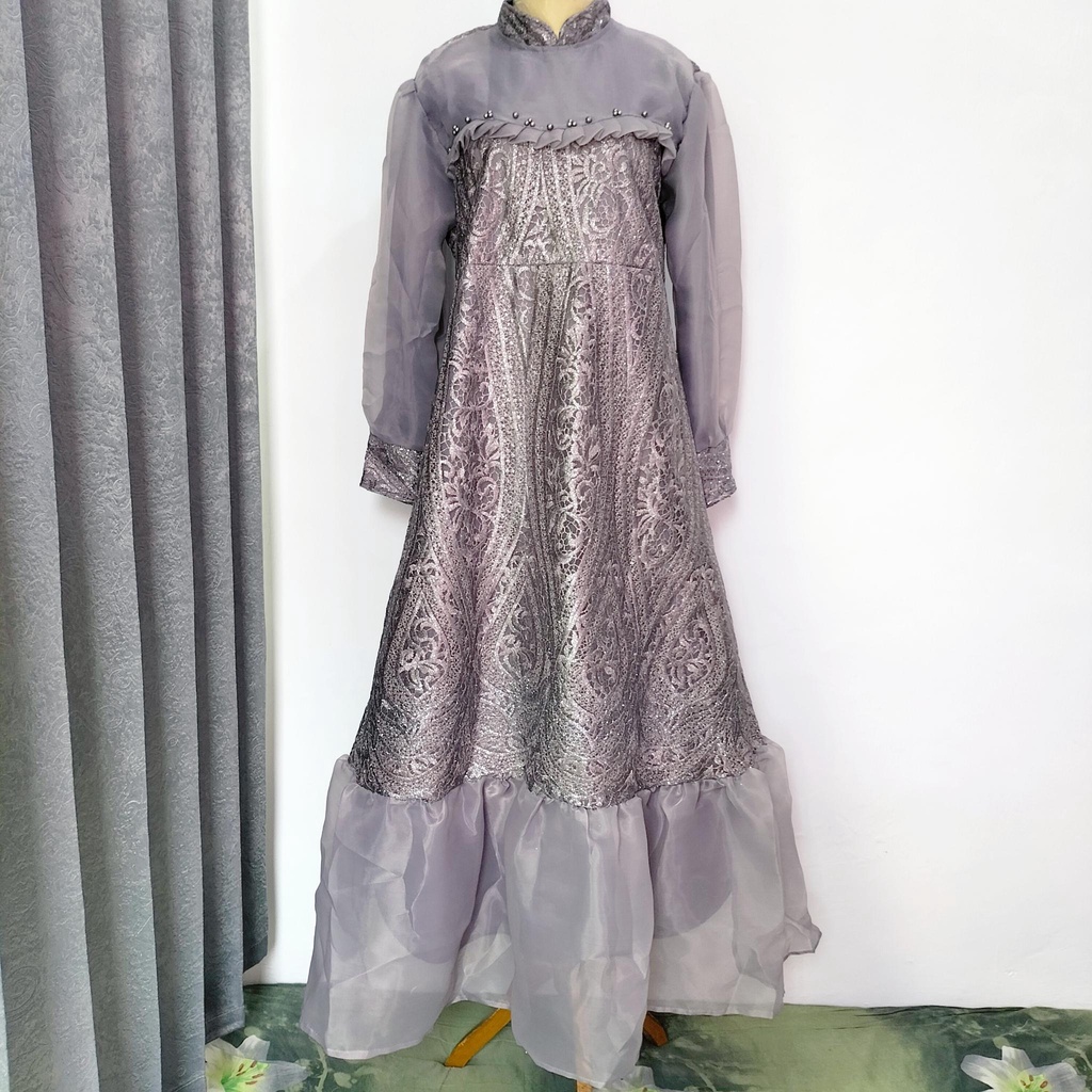 Jual Gamis Wanita Pesta Kondangan Brukat Mix Organza Gaun Dress Pesta ...