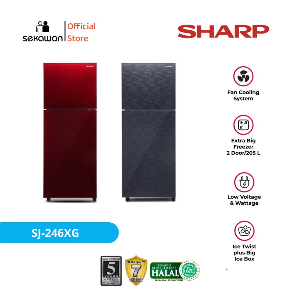 Jual Sharp Lemari Es 2 pintu SJ-246XG-MR Shine Glass Door Series | Shopee Indonesia