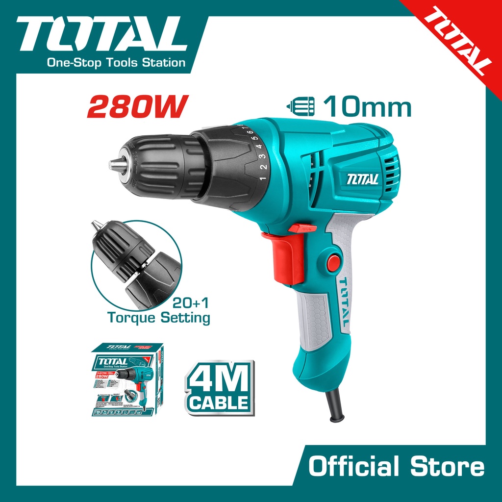Jual TOTAL Bor listrik/Electric drill 280W 20+1 keyless chuck TD502106 | Shopee Indonesia