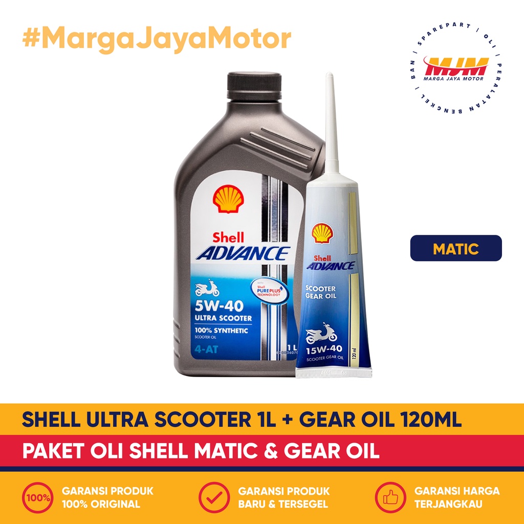 Jual Paket Oli Shell Ultra Scooter 5W-40 1L + Shell Adv Gear Oil 120ml ...