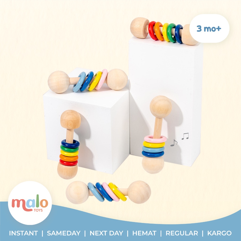 Jual MALOTOYS - Wooden Rattle Baby Musical Instrument Bells Colorful ...