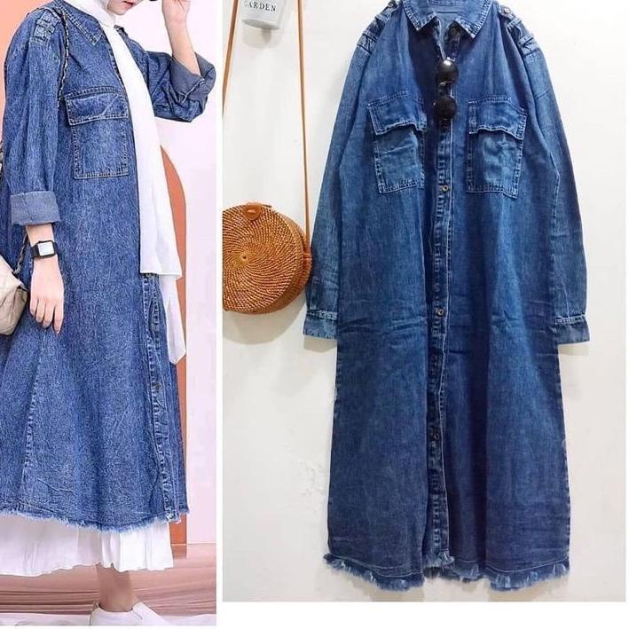Jual AHY029 Aurora Outer Jeans Tunik Levis Wanita Kekinian Jumbo Ld ...