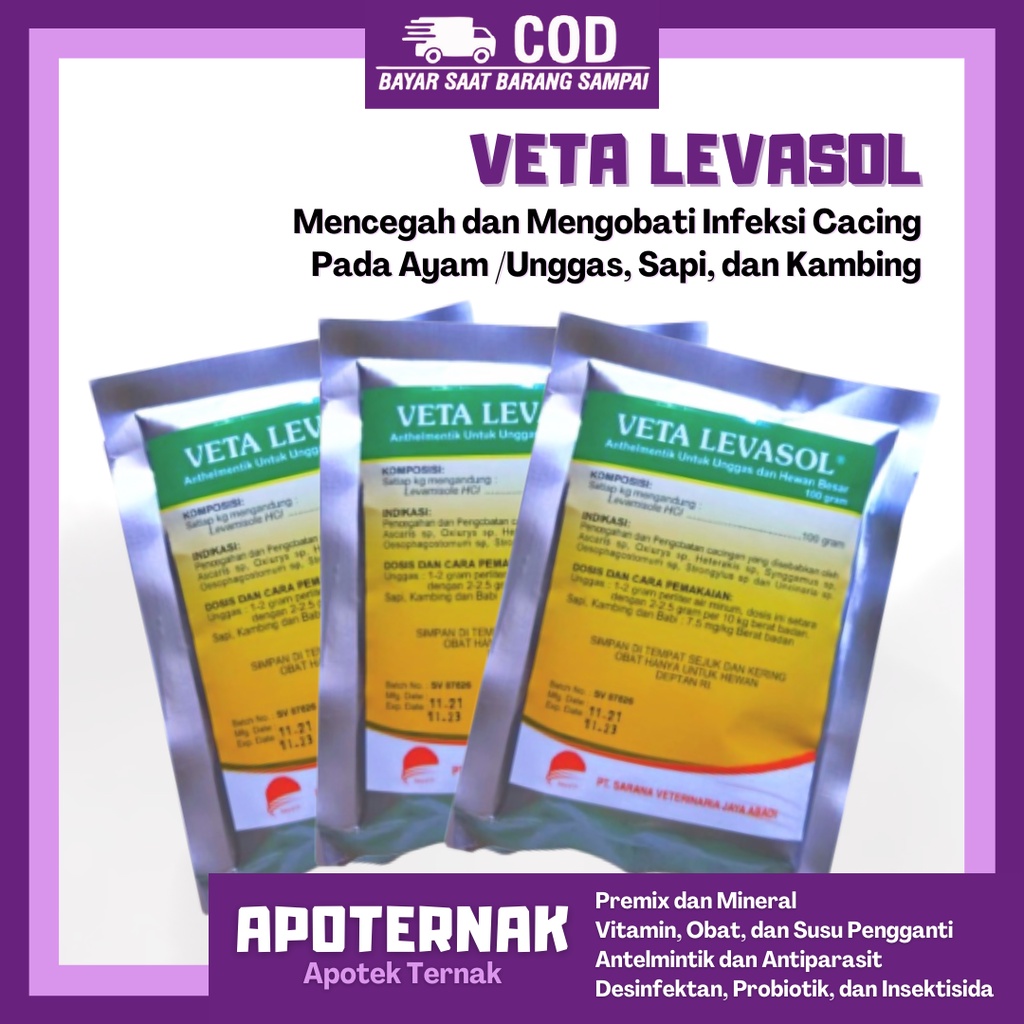 Jual VETA LEVASOL @100gr | Obat Cacing Untuk Ayam Unggas Sapi dan Kambing | SAVETA | Shopee ...