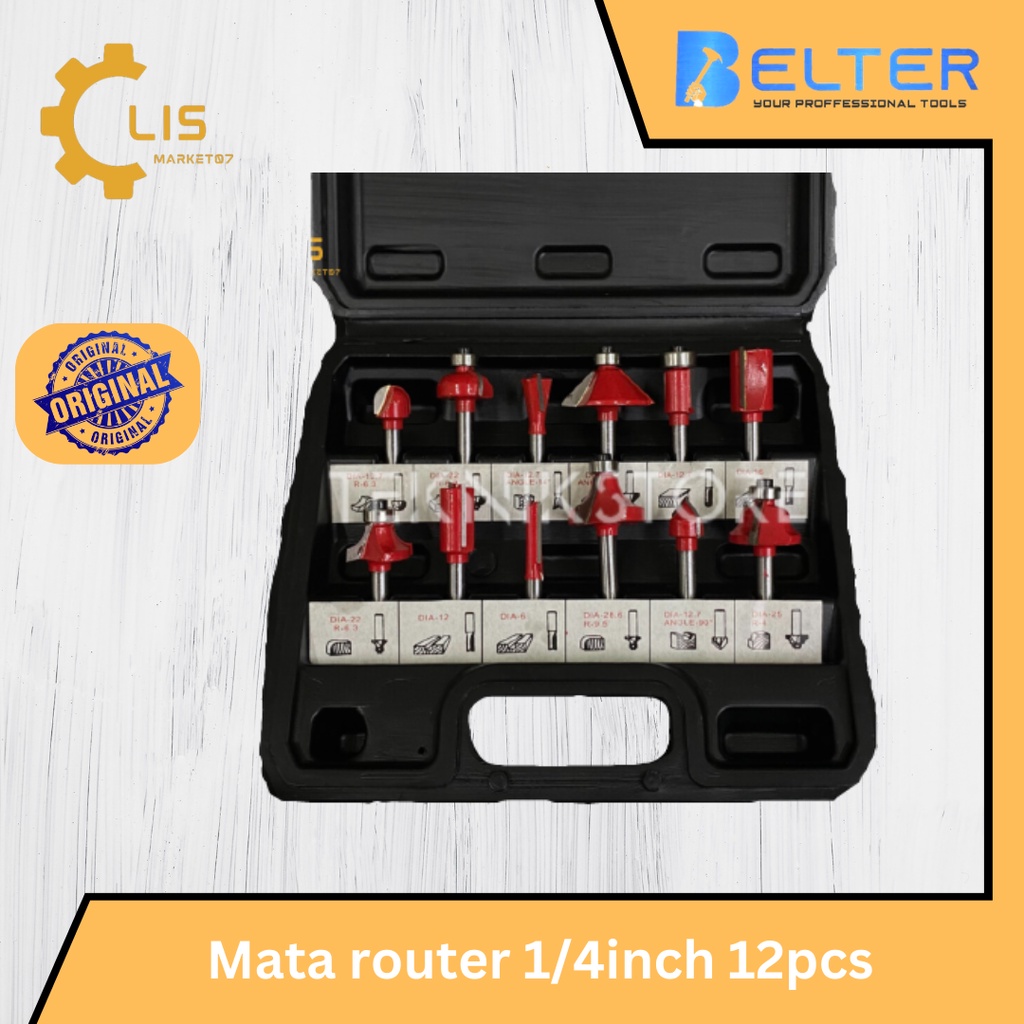 Jual Mata router 1/4inch Belter Mata profil kayu 1/4" 12 pcs mata ...