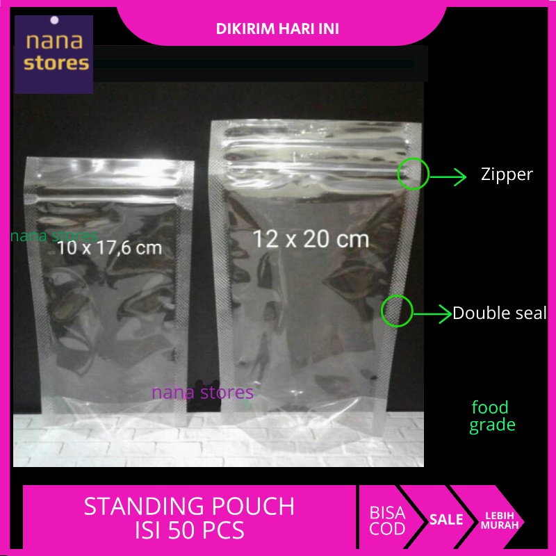 Jual Plastik Standing Pouch 10x17.6 & 12x20 Double Seal, plastik ...