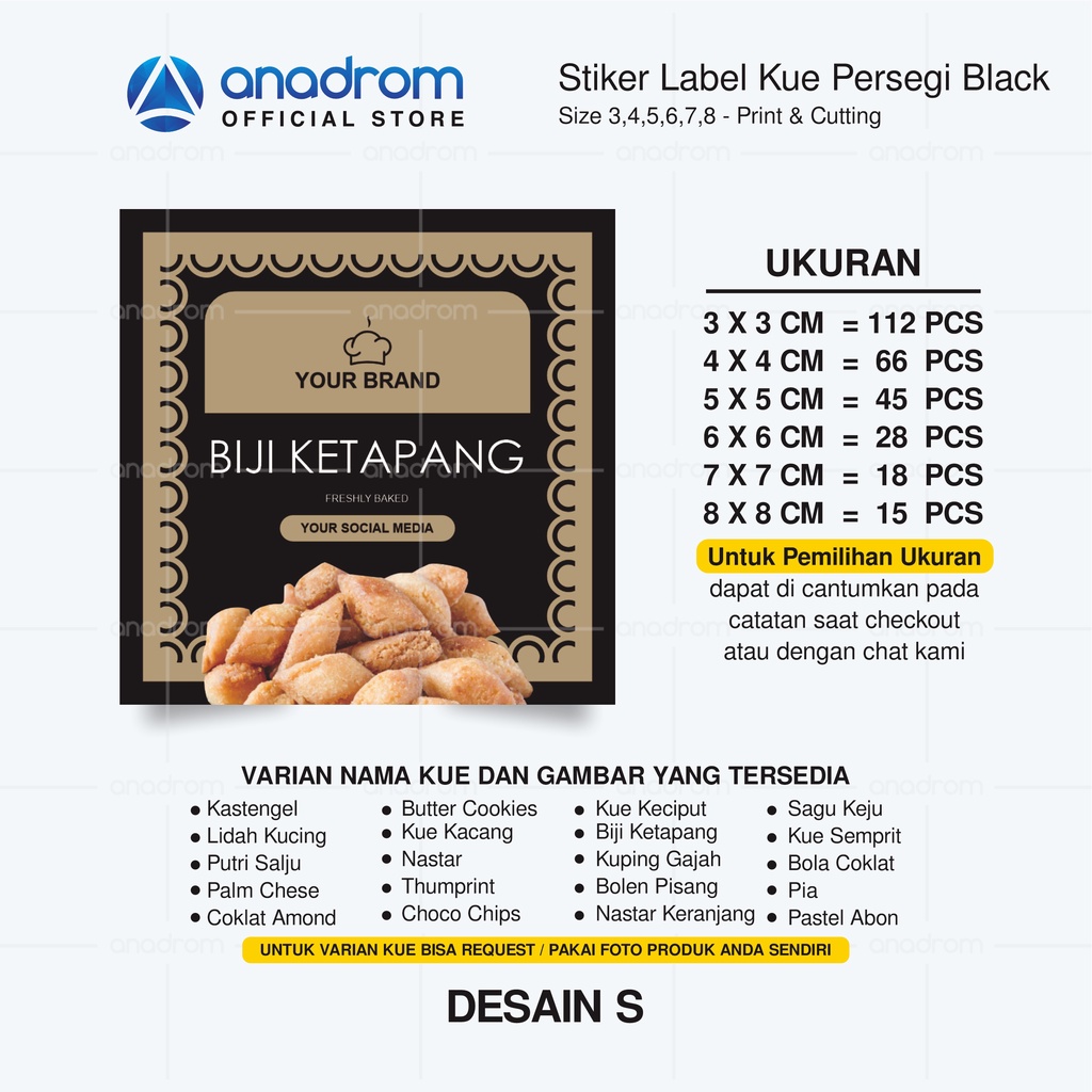 Jual Stiker Label Kue Persegi Black | Sticker Label Kue Kering ...