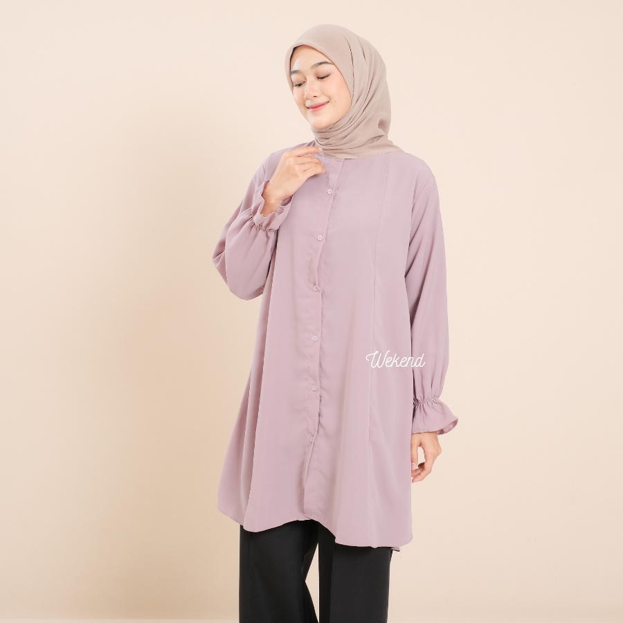 Jual WEKEND - Tunik Wanita Full Kancing Atasan Blouse Muslim Lengan ...
