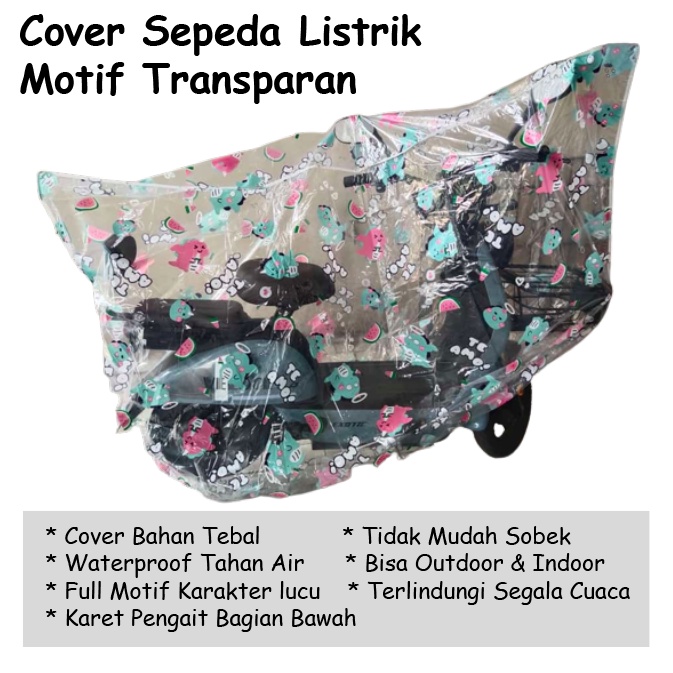 Jual Cover Sepeda Listrik Transparan Motif Karakter Dino Bunga Kucing ...