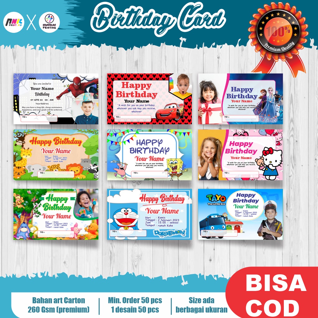 Jual Kartu Undangan Ulang Tahun Anak Free Design | Birthday Card Custom | Kartu Ucapan Ulang ...