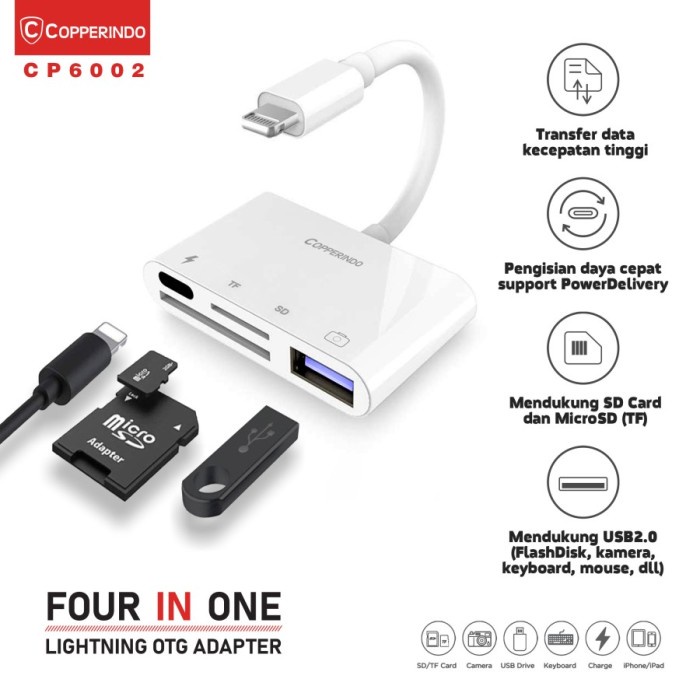 Jual Copper Lightning Hub 4In1 Converter Sd/Tf/Usb2.0/Lightning ...
