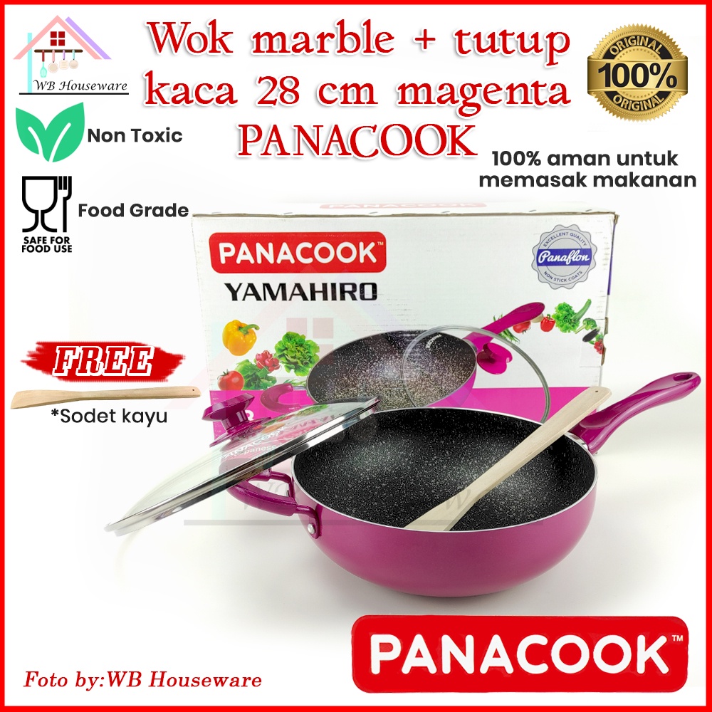 Jual PANACOOK stir wok 28cm + tutup + sodet kayu teflon anti lengket ...