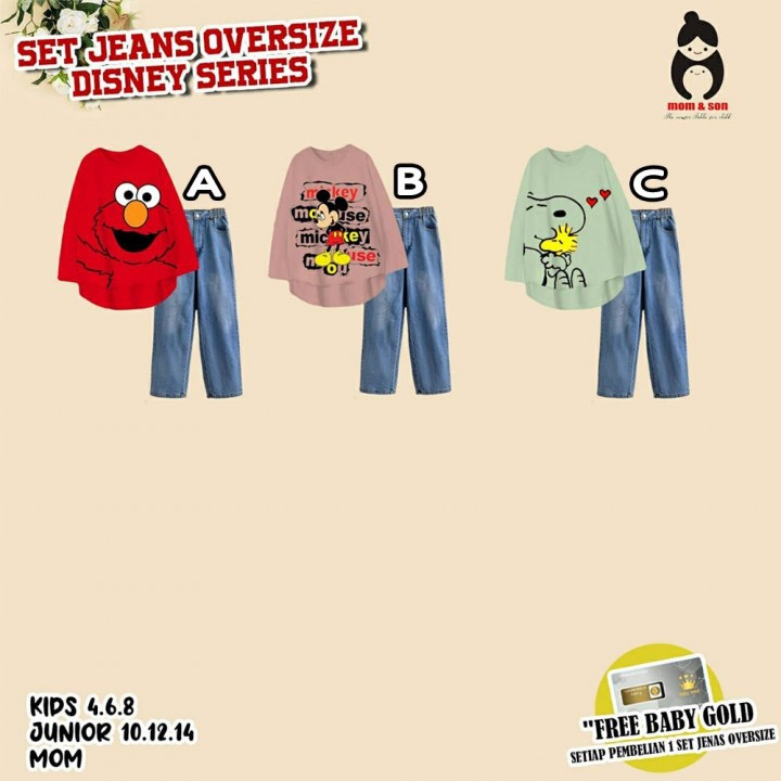 Jual SET JEANS OVERSIZE DISNEY SERIES BY MOM & SON | Shopee Indonesia