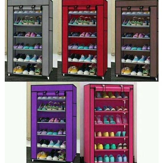 Jual Rak Sepatu Susun Rak Sendal 7 Tingkat Rangka Besi Shoe Rack Dust ...