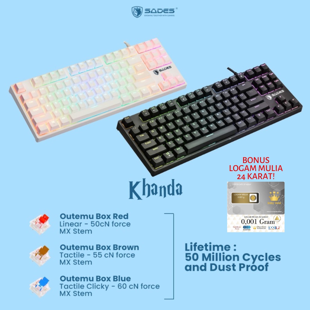 Jual MECHANICAL Keyboard Gaming Mechanical TKL Sades Khanda / Removable ...