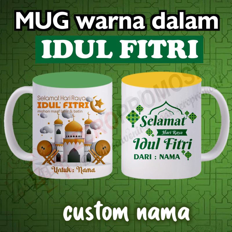 Jual Mug warna dalam kuning / hijau Idul Fitri - Hadiah Hari Raya ...