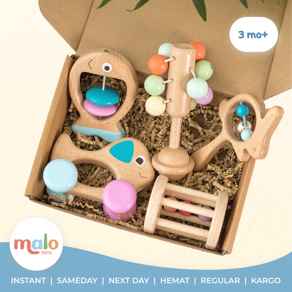 Jual MALOTOYS - Wooden Rattle Baby Musical Instrument Bells Colorful ...