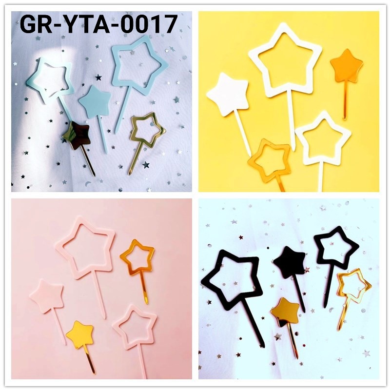 Jual GR-YTA-0017 Cake topper akrilik bintang putih pink ungu biru hitam ...