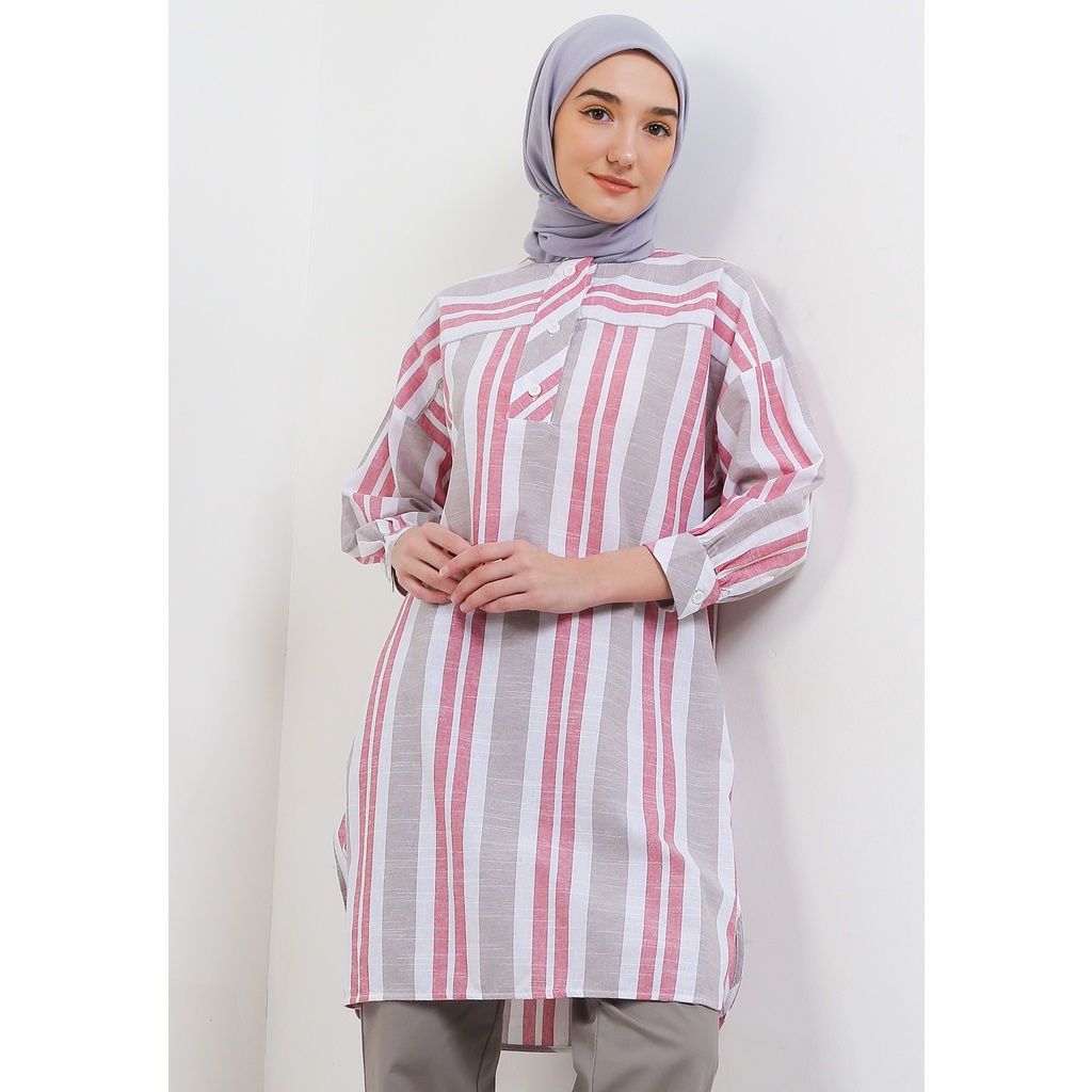 Jual MFMW Shangrilla Tunik Merah Motif Salur | Shopee Indonesia