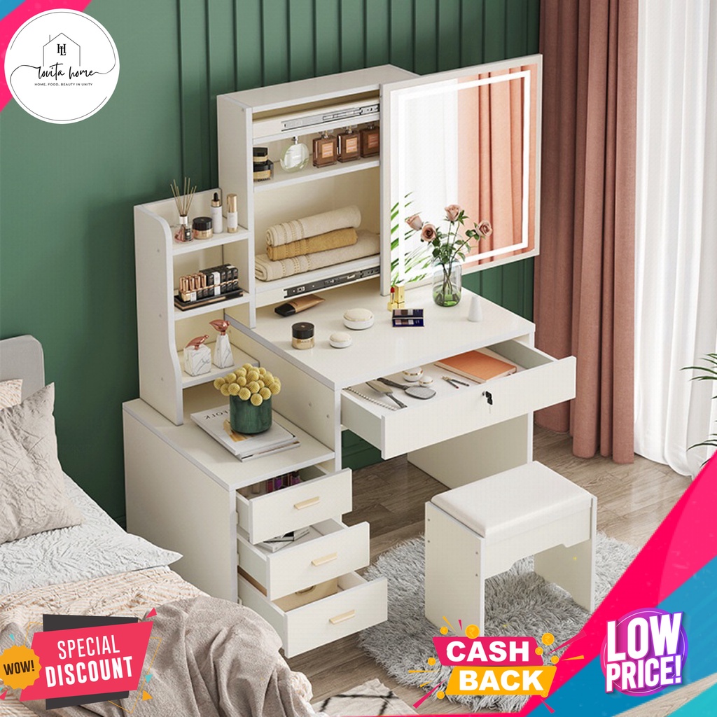Jual Set Meja Rias Besar Dengan Lampu LED / Meja Rias Minimalis/ Meja ...