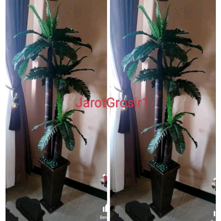 Jual PALM ISI 3 POHON+POT DAN BATU // BUNGA PLASTIK PALM HIAS ...