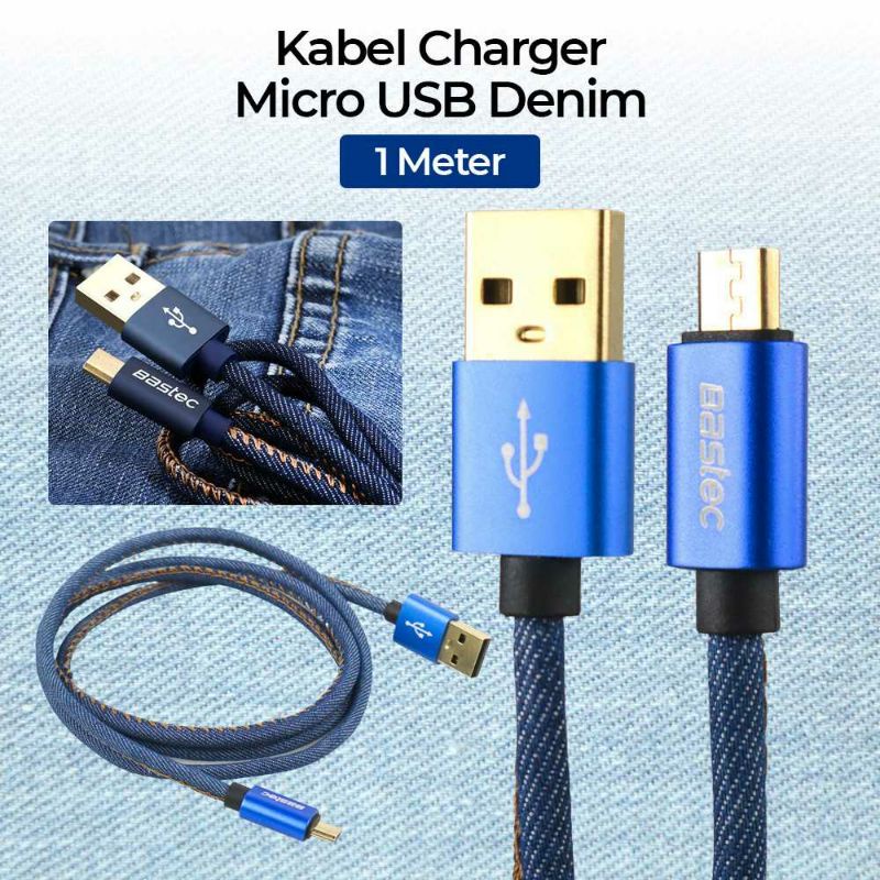 Jual Bastec Kabel Charger Micro USB Denim 1 Meter (Varian:100 CM-Biru ...